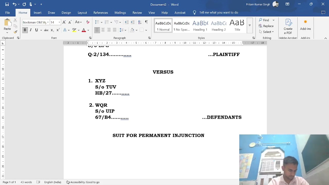 Draft a Suit for Permanent Injunction | Format no. 2 | Legal Drafting in Civil Cases.