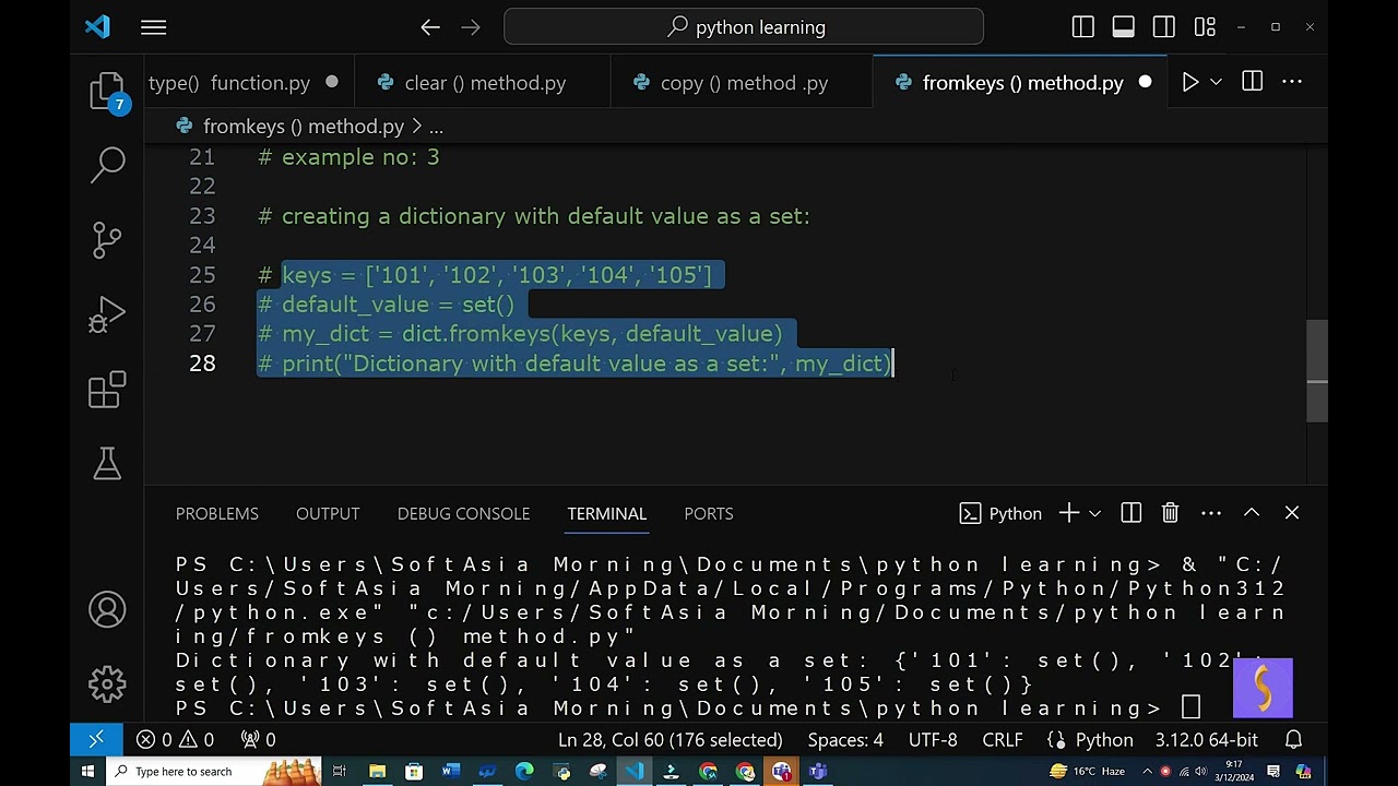 (SY) fromkeys() dictionary method in python