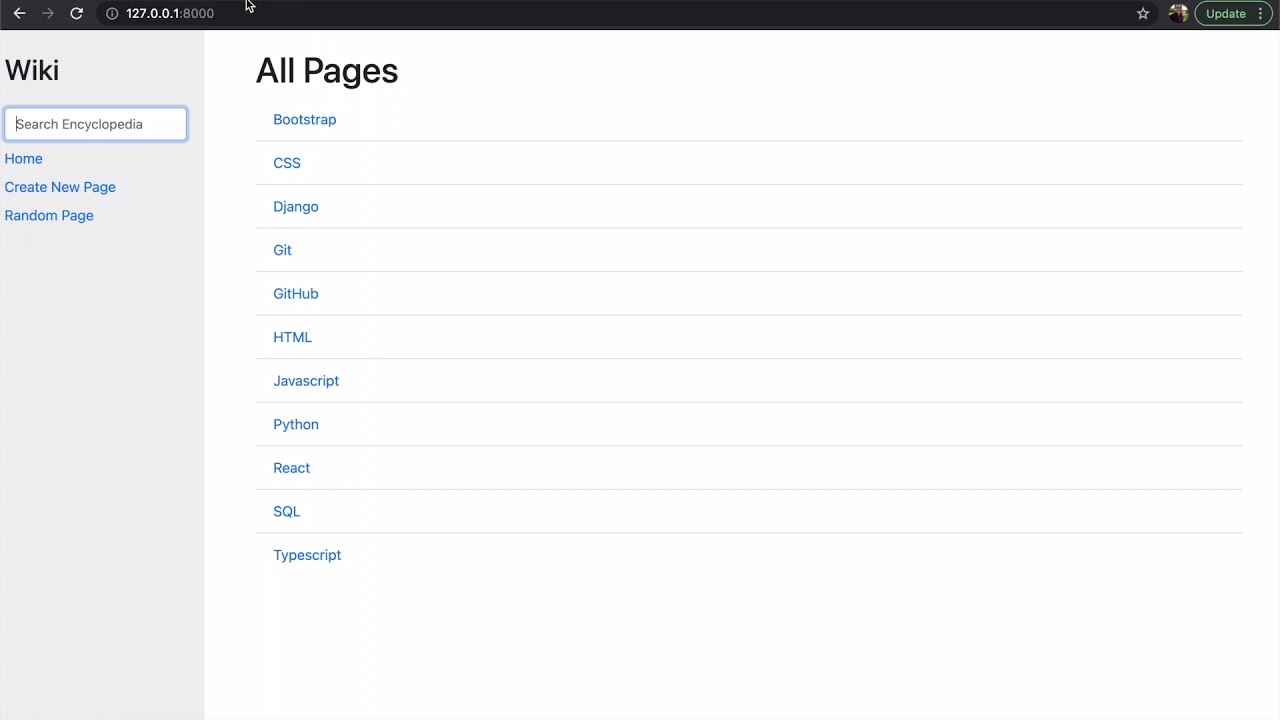CS50 Web Programming with Python and Javascript Project 1 - Wiki