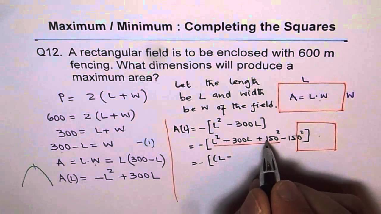 Maximum Area of Rectangular Field Complete Square