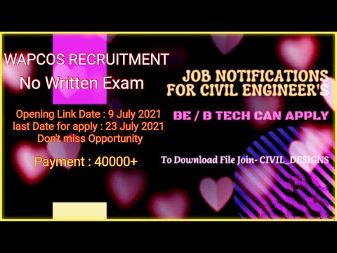 Wapcos recruitment 2021 | Without Gate | No Exam,No Fee | Salary 40000 | Civil Engineer Job 2021 ||