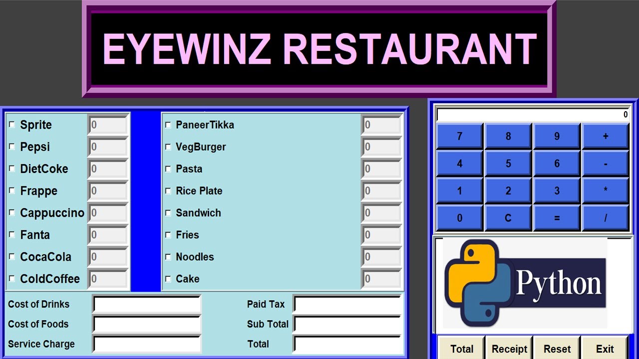Restaurant Billing System| Python tkinter Project | Source Code | Create Graphic User Interfaces