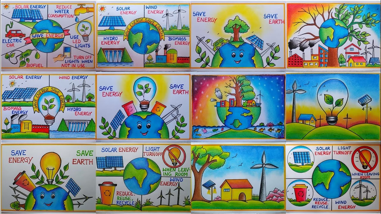 Energy Conservation Day Poster Drawings| Save Energy Save Earth Poster Drawings for Compitition