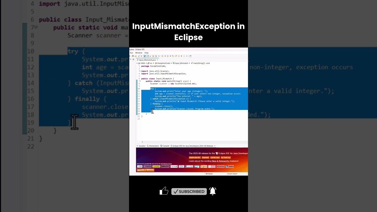 Input Mismatch Exception in Eclipse – Java Tutorial