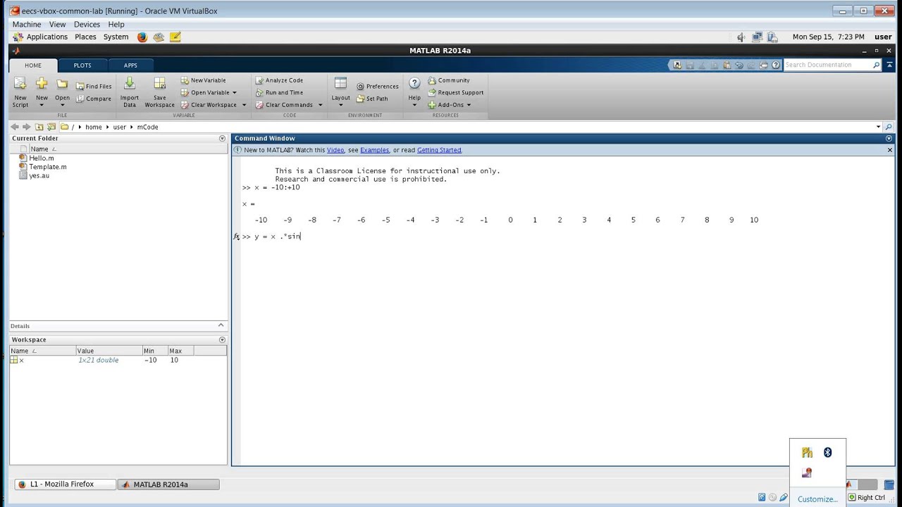 Plotting a sine function on MatLab