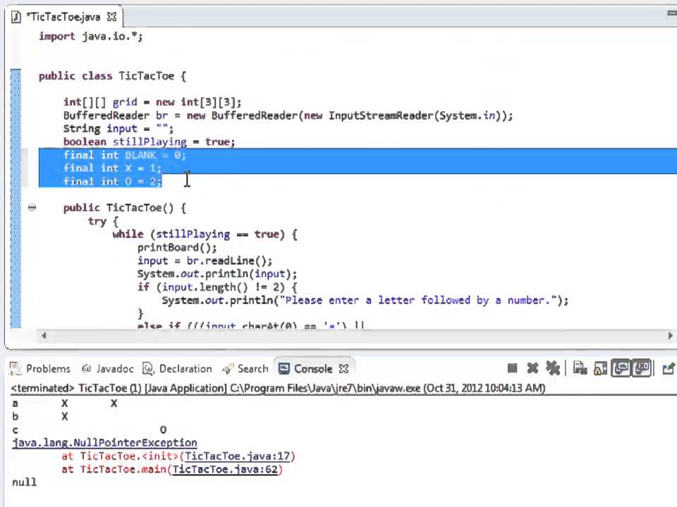 Java Programming - TicTacToe Part 3 - Galbraith