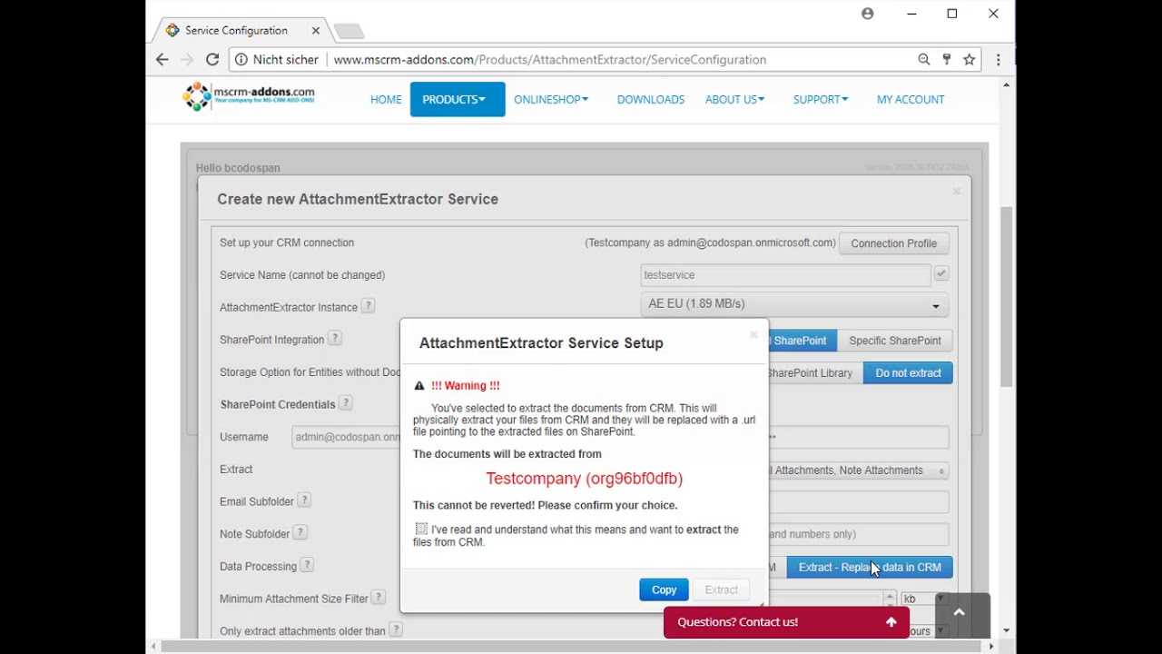 AttachmentExtractor Online Service Configuration