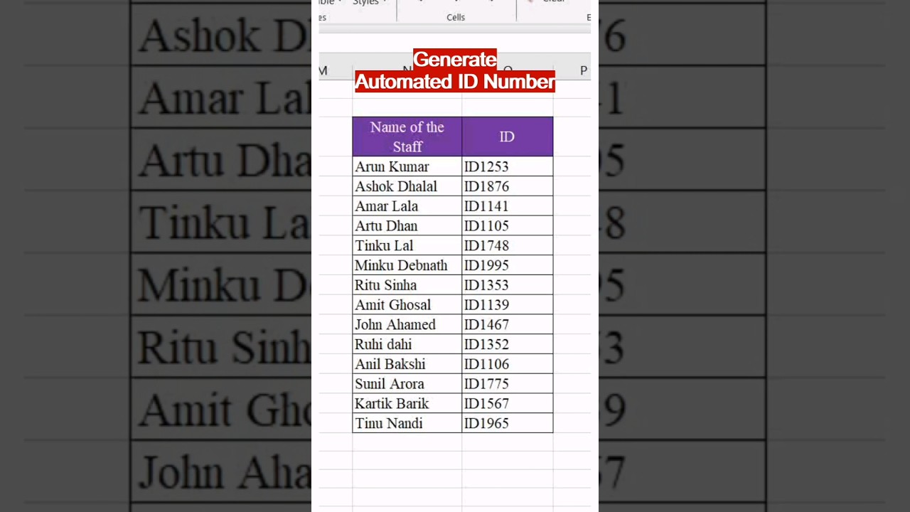 Auto generated ID number #exceltech #excelreport