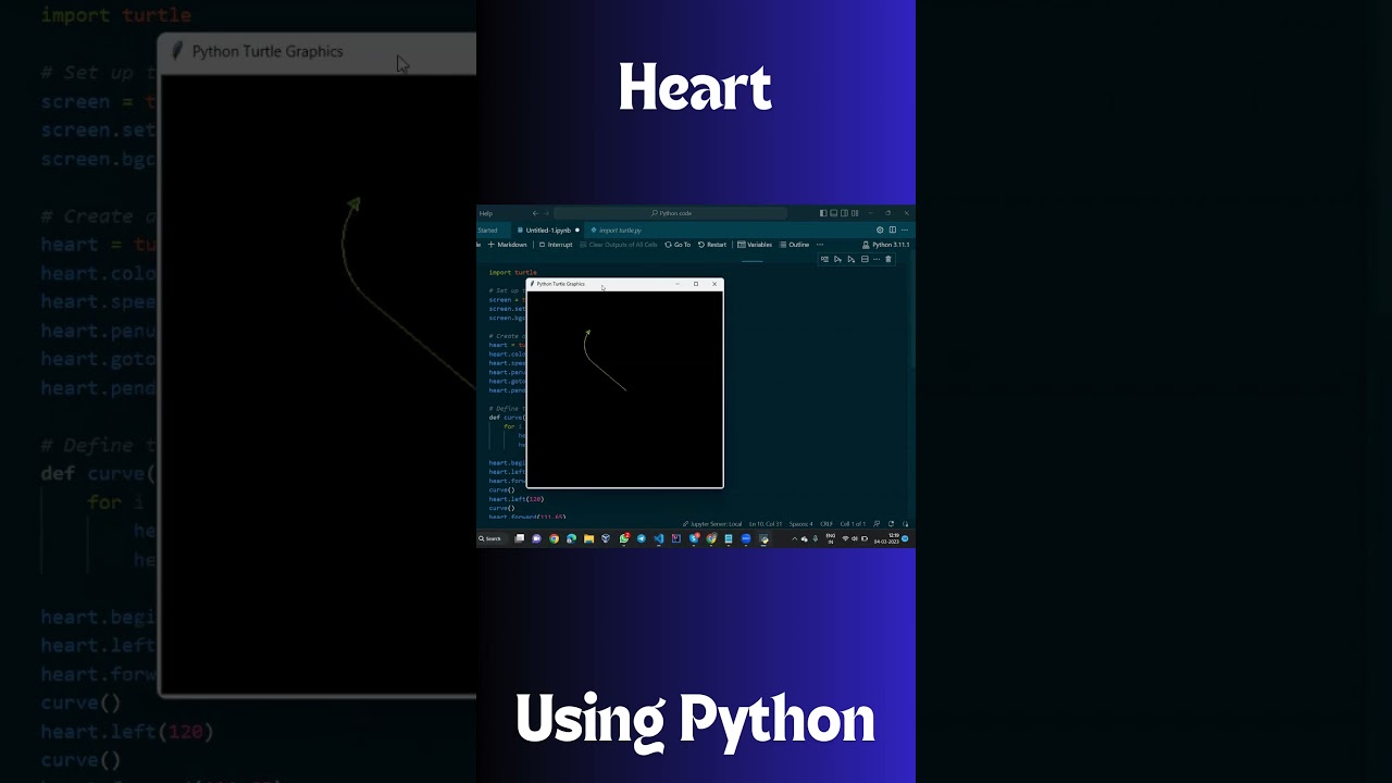 Heart Shape Using Python | Python Fun code | Python Coding  #python #pythonprogramming #codingislove