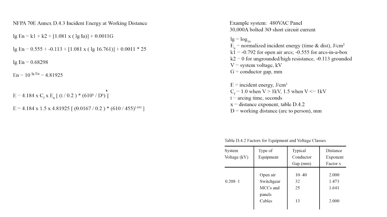 Calculate incident energy of arc flash - NFPA 70E