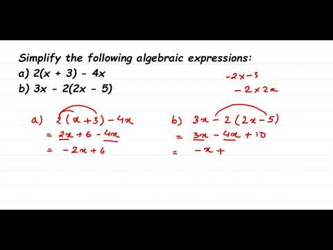 Simplify the following algebraic expressions: a) 2(x+3)- 4x b) 3x - 2(2x-5 )