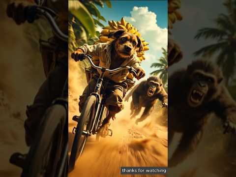 Dogβs Bicycle vs Monkeyβs Chase! π What Happens Next? #dog #monkey #cat