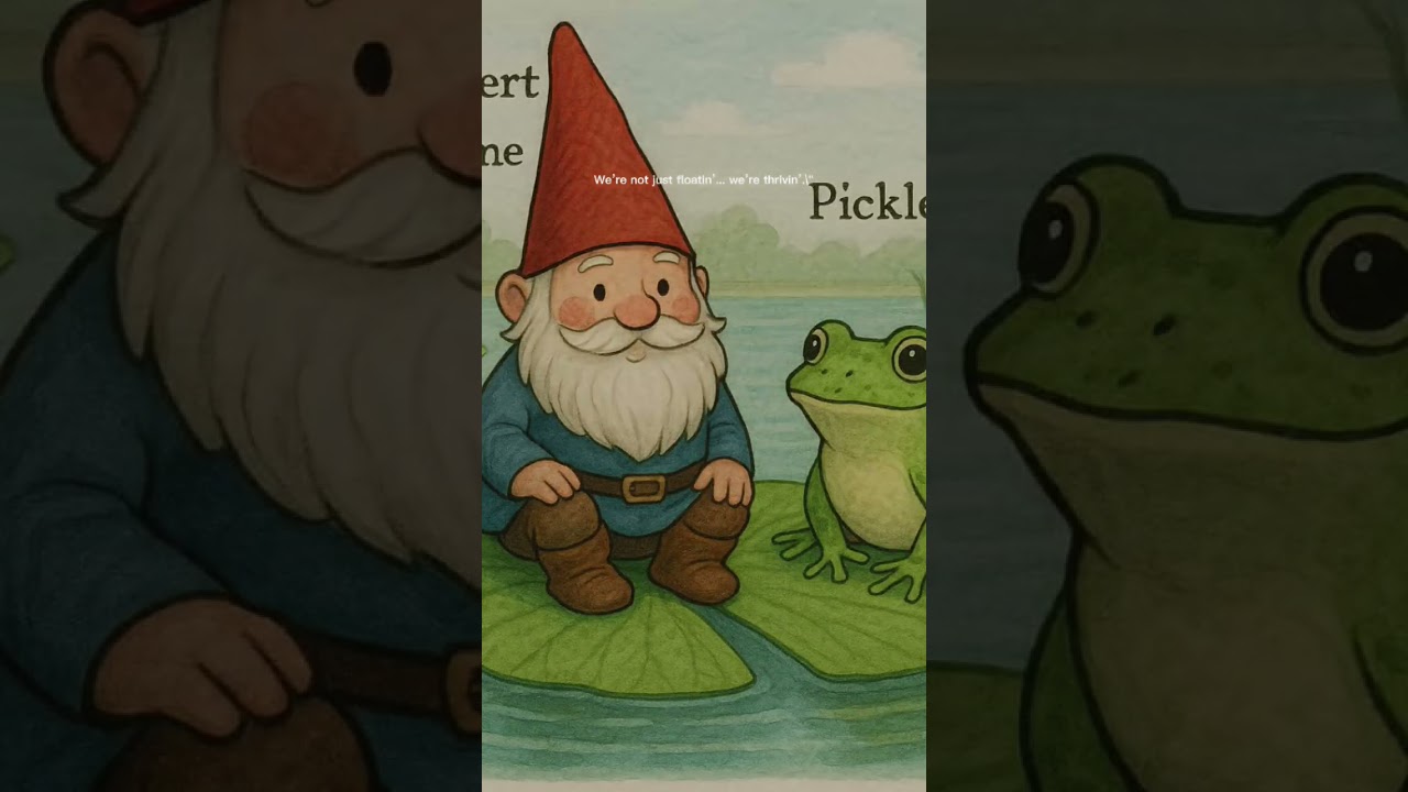 floating on a lily pad with Robert the gnome#robertthegnome#gnomes #water