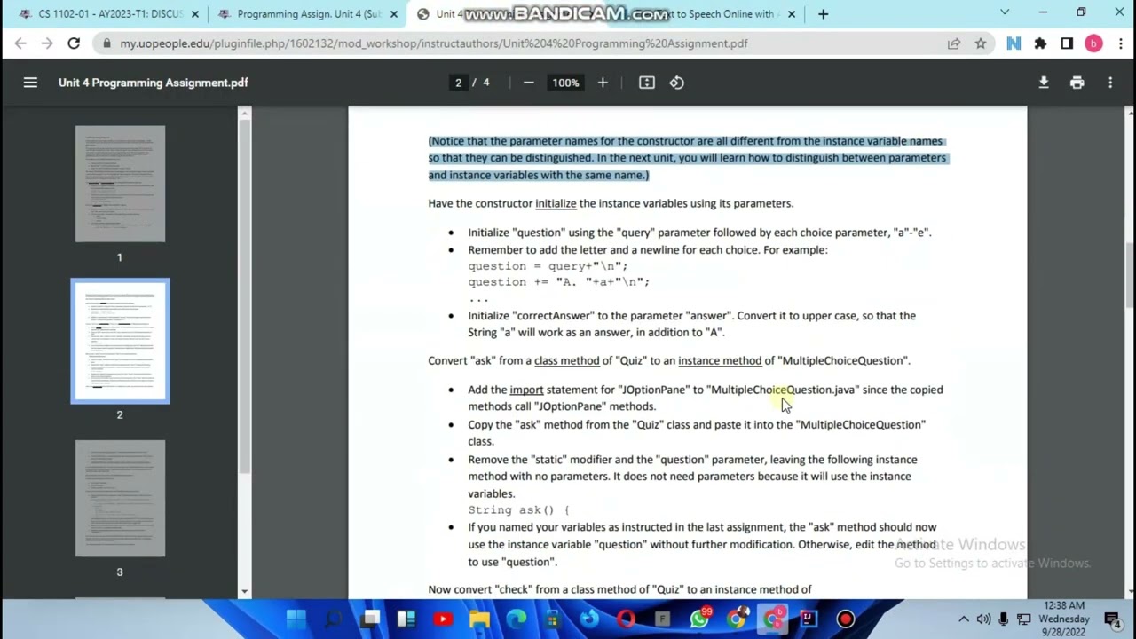 CS 1102-01 Programming 1 Programming Assign. Unit 4 Unit 4 Programming Assignment