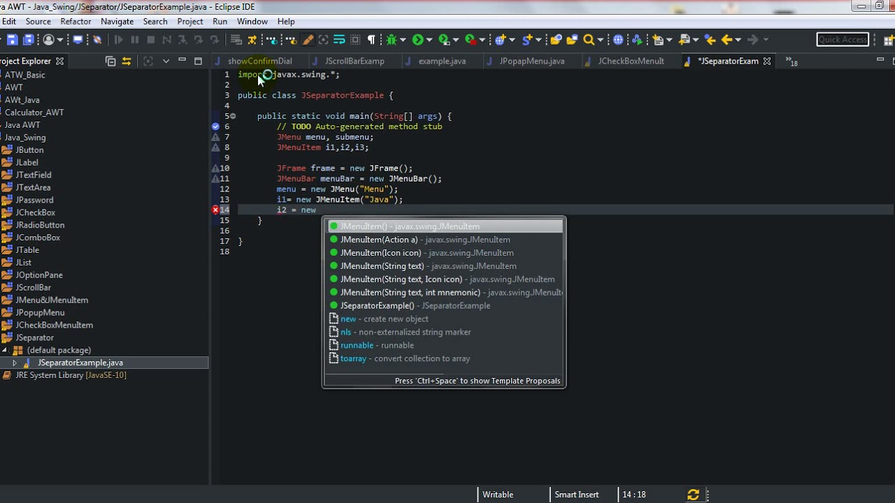 18. JSeparator Java Swing Tutorial without voice