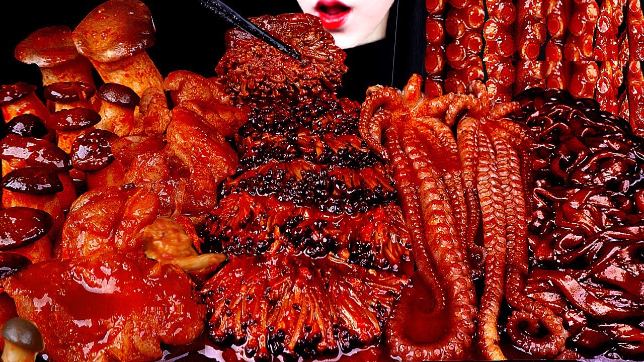 ASMR BLACK BEAN NOODLES, SPICY SEAFOOD, SPICY ENOKI MUSHROOM, 불닭 팽이버섯 먹방, OCTOPUS, 짜장 라면 먹방MUKBANG