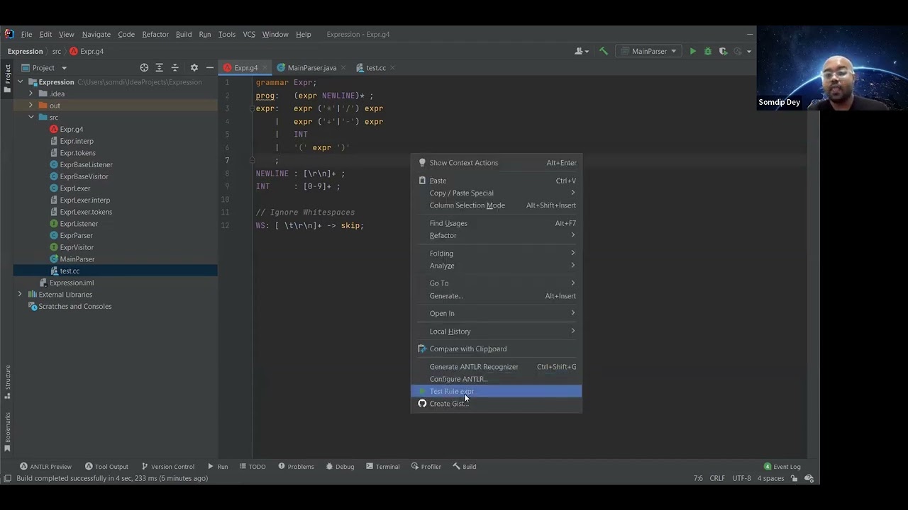 ANTLR preview parse tree using GUI