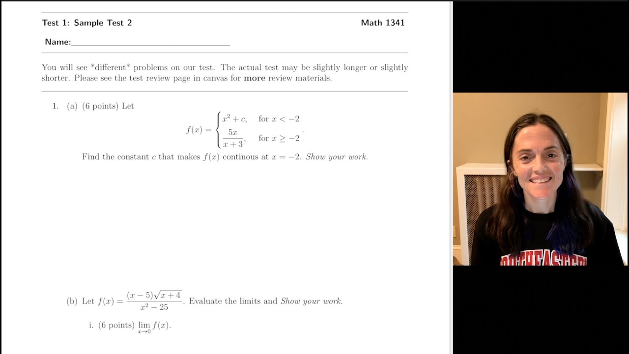Calculus I: Test 1 Review (Second Sample Test)