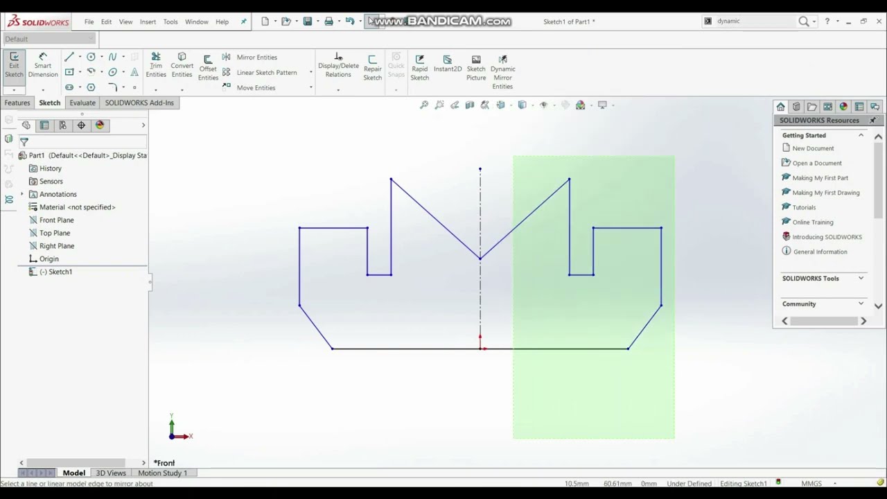 Solidworks Tutorial -  Dynamic Mirror Entities