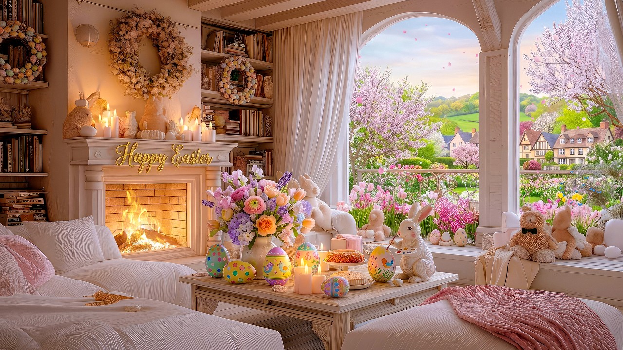 Happy Easter 2026 🐰 Cozy Fireplace Ambience 🌸 Crackling Fire & Blooming Spring, Relaxing Fire Sounds
