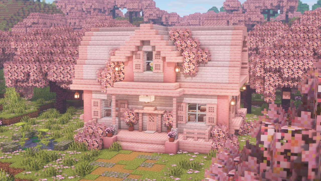 [Minecraft] How to Build a Cute Cherry Blossom House / Pale Oak ...