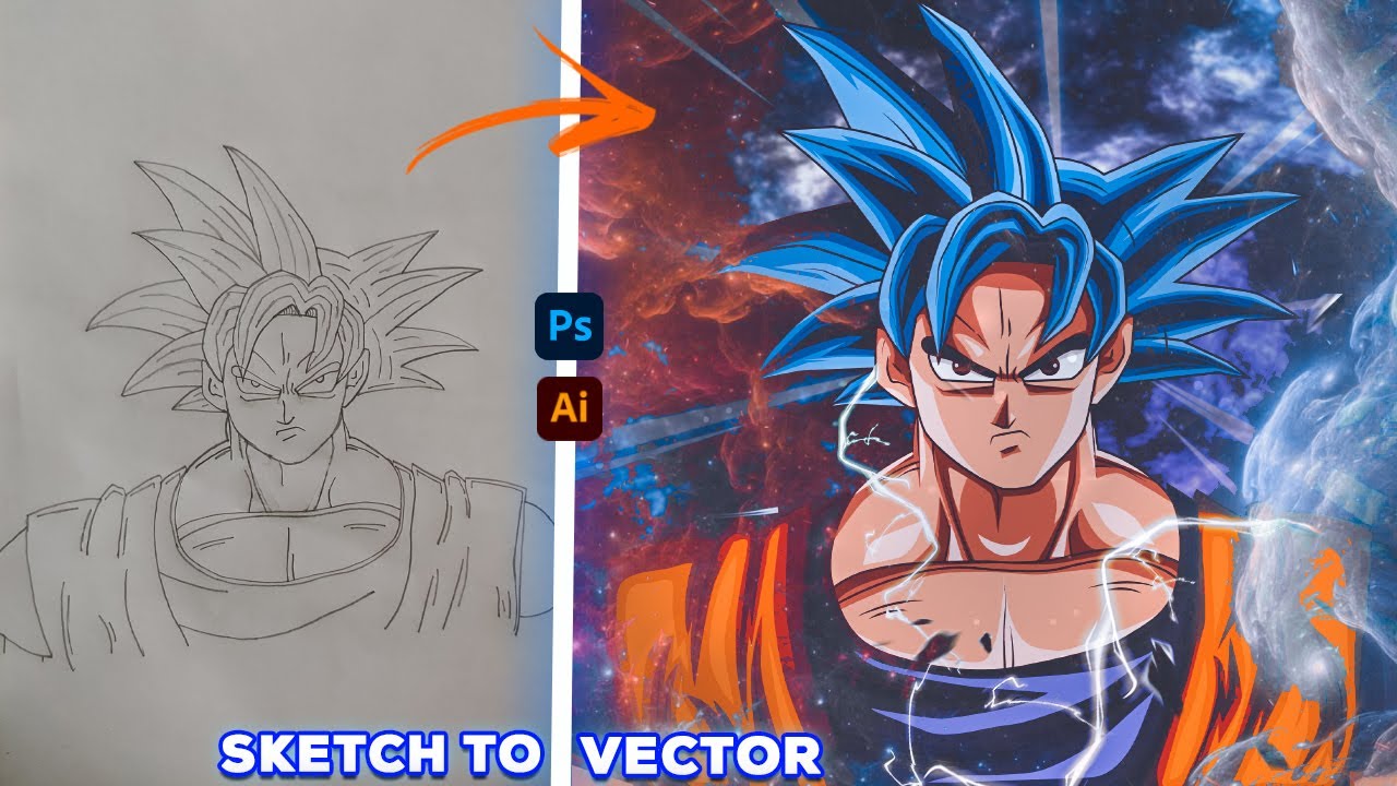 How To Draw Goku Super Saiyan Blue | Sketch to Digital Art by Adobe photoshop and illustrator .