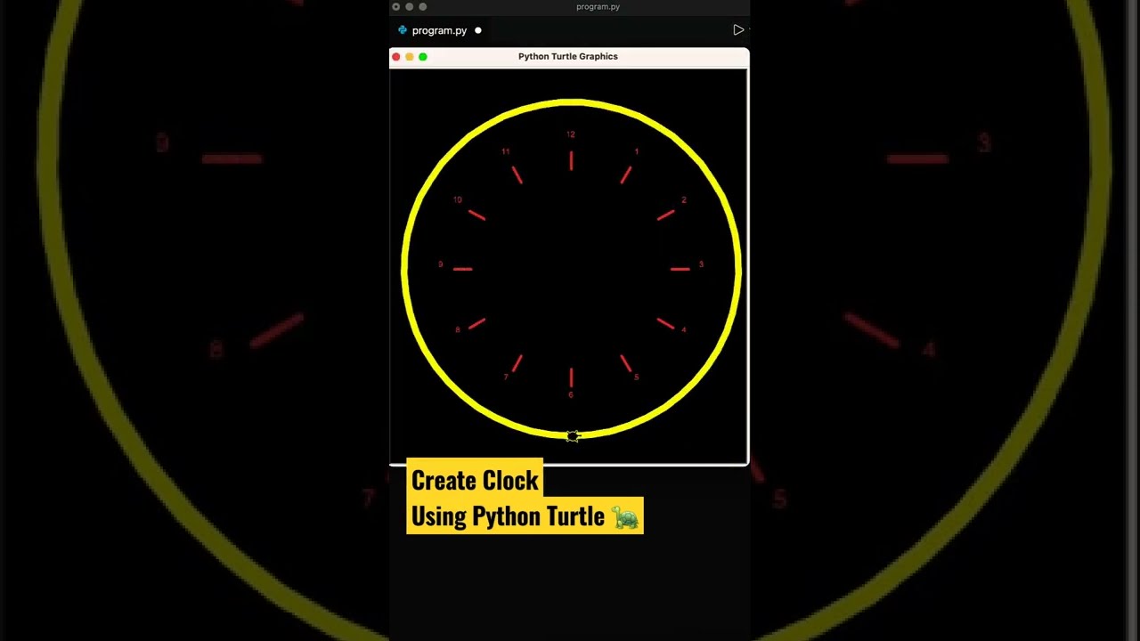 Draw Clock Using Python Turtle 😊 Coding Status  #shorts #coding #programming