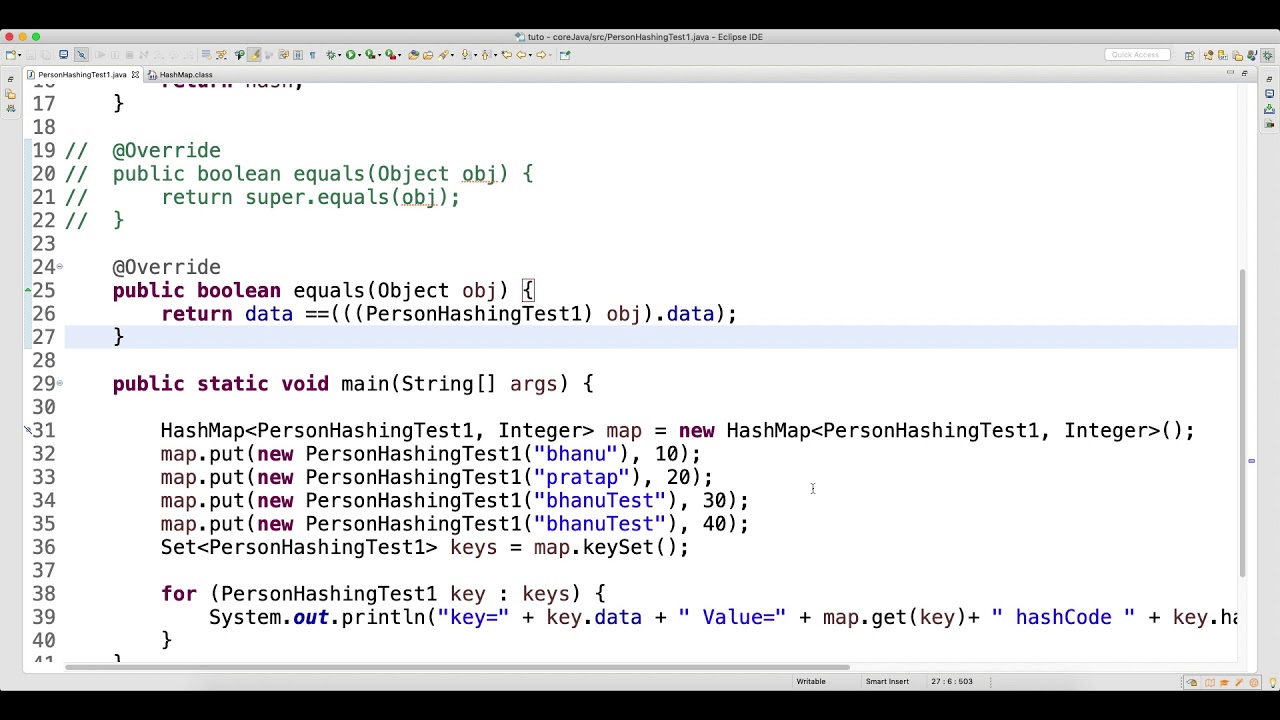 Implementing equals() and hashCode() method Video-46