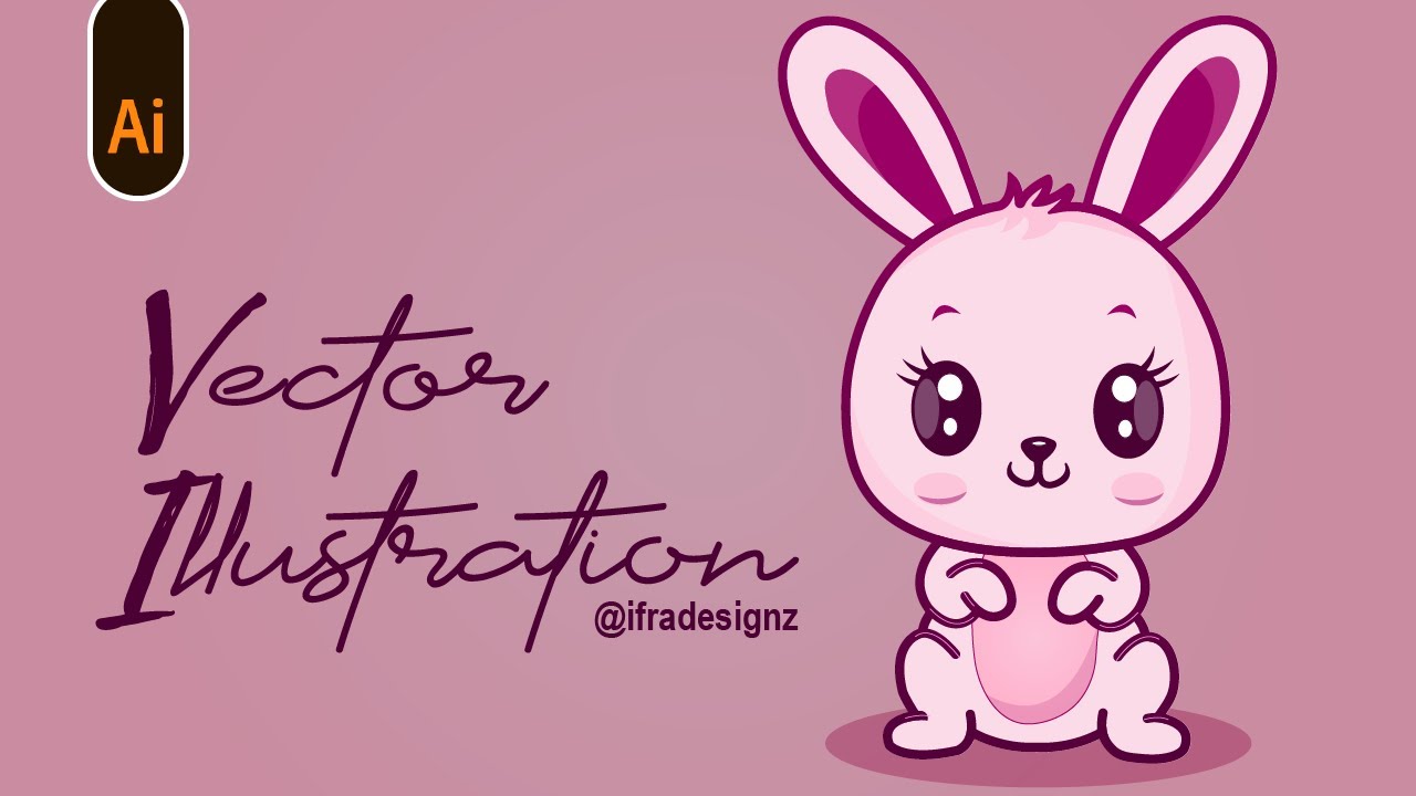 Adobe Illustrator | Cute Bunny Vector Illustration Using Pen Tool | Line Art Vector Conversion