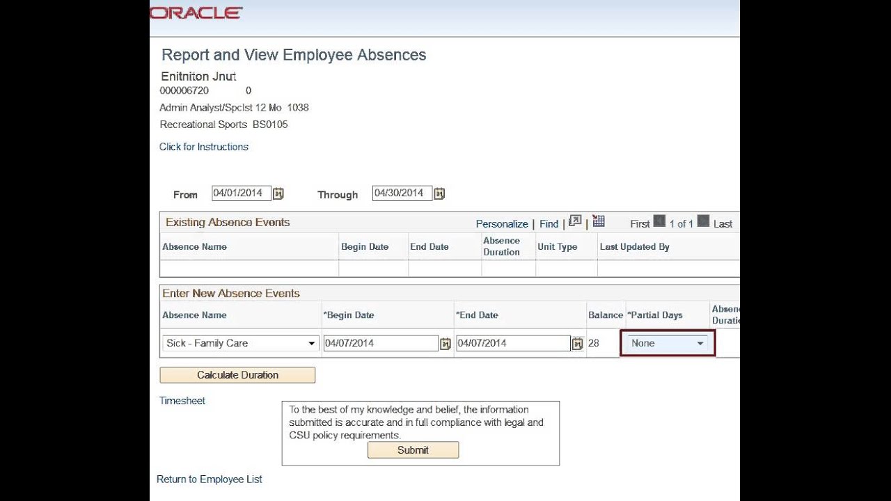 Absence Management Absence Entry