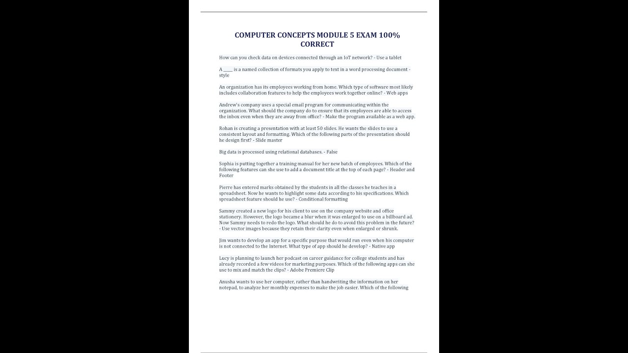 COMPUTER CONCEPTS MODULE 5 EXAM 100% CORRECT