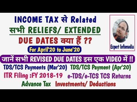 Income Tax Revised Due Dates: Apr’20 to June’20 -TDS Payment, TDS Return,ITR,Advance Tax,Investments