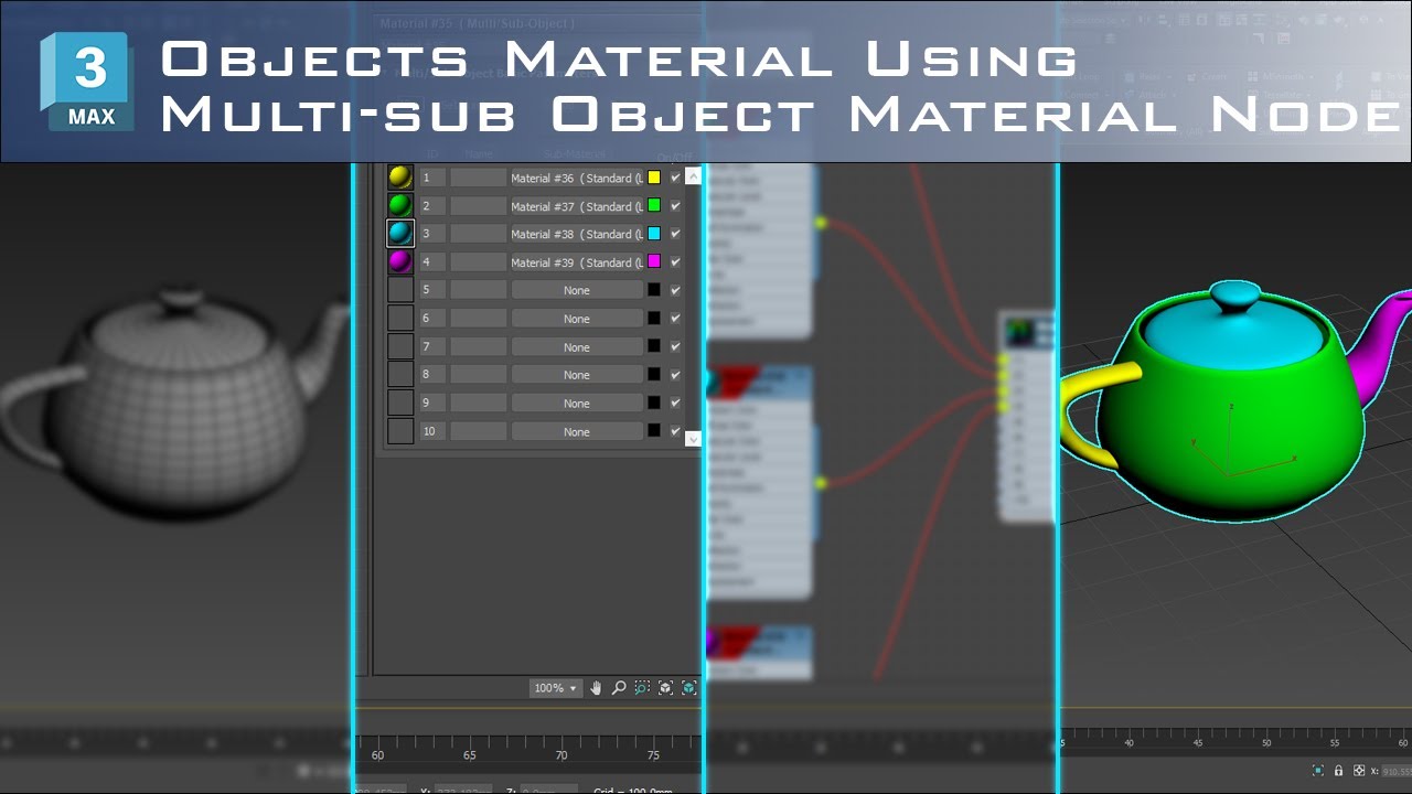 Objects material using multi-sub object material node in 3ds max | Hanora 3D