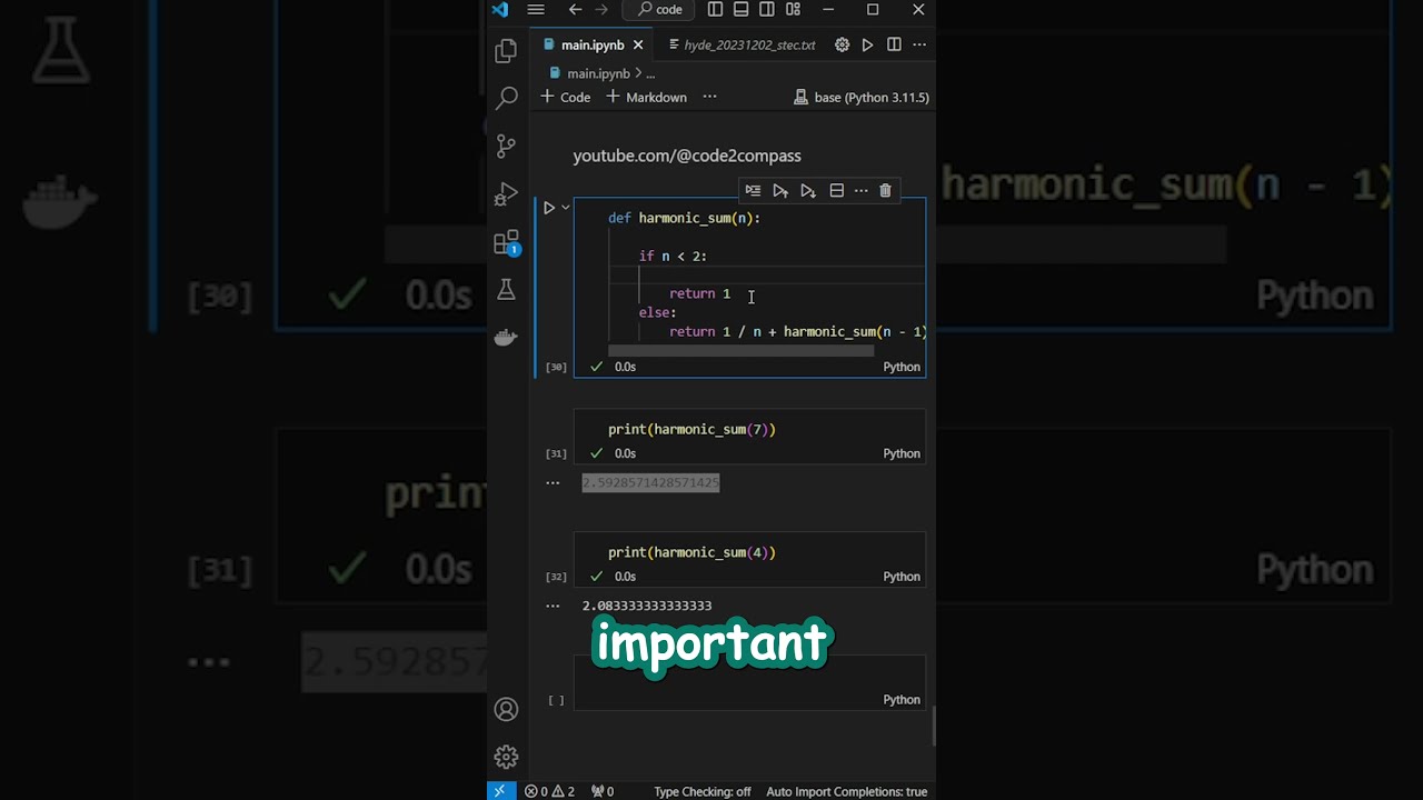 Recursive Functions in Python: Sum of Harmonic Series #python #programming #coding
