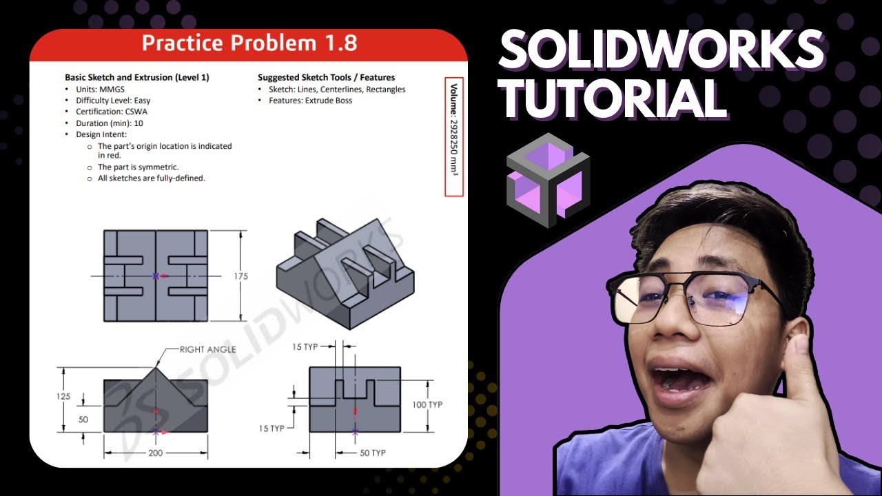 CSWA Practice Problem 1.8 – SolidWorks Tutorial for Beginners