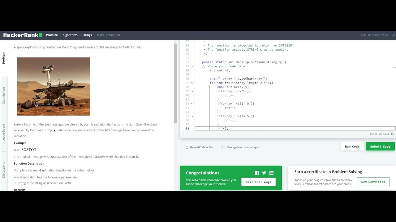 Mars Exploration # HackerRank