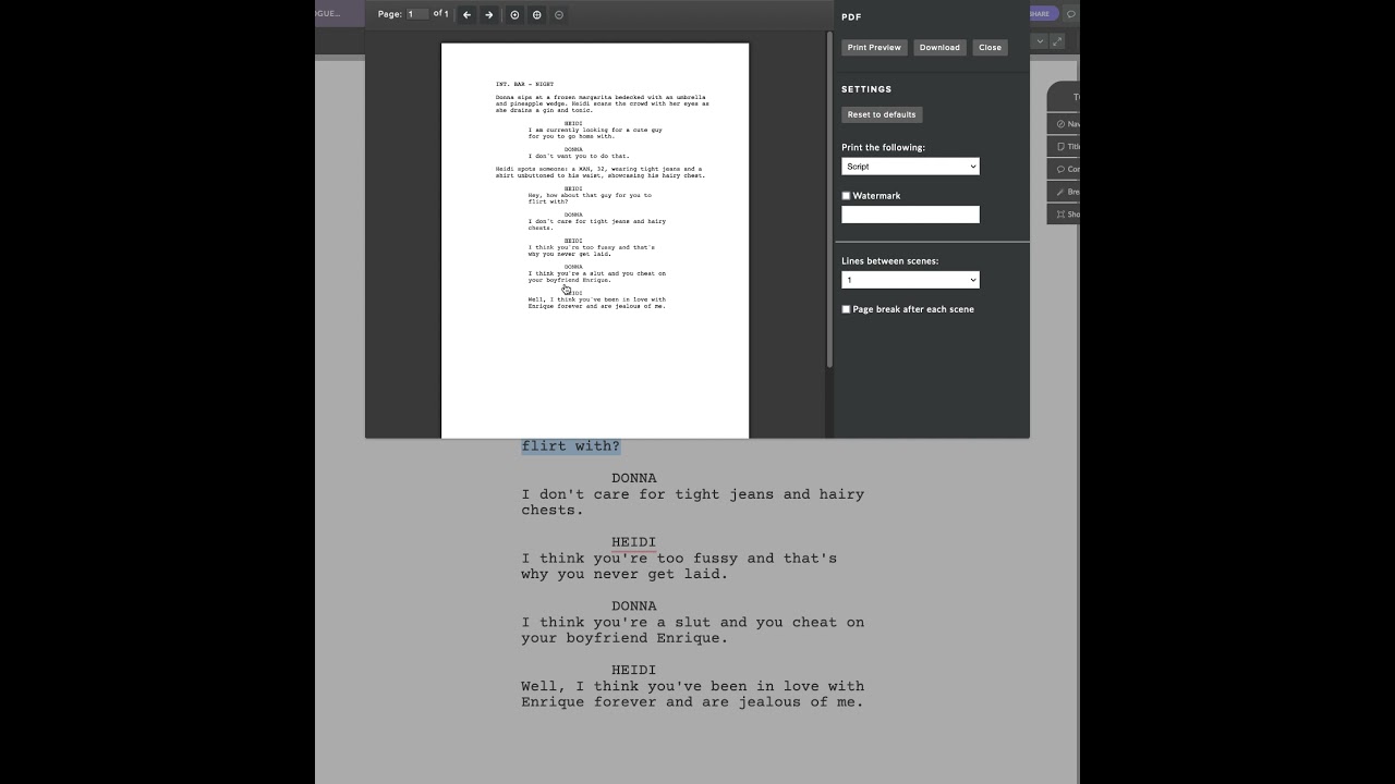 EXPORT AS PDF FROM CELTX