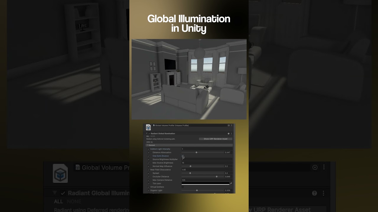 Real-time global illumination in Unity made with Radiant GI, with one click! #unity3d #gamedeveloper