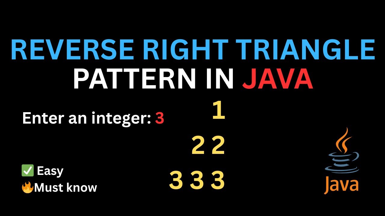 Java Reverse Right Triangle Pattern | Print Numbers with Loops (Beginner Tutorial)