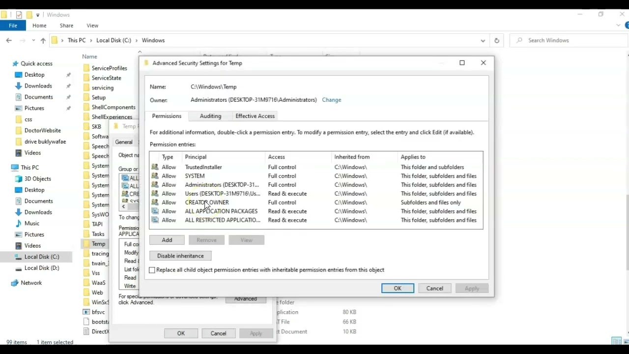 fix error code 2503, 2502 While installing node js