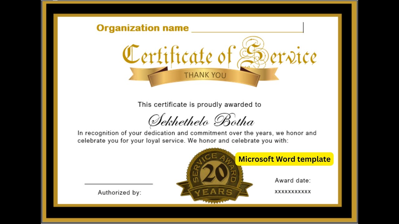 How to Edit a Service Award Certificate in Microsoft Word | Available on Etsy