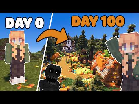 🎃 I Survived 100 Days Building a Cozy Halloween Village in Minecraft (w/ Horror Mods)