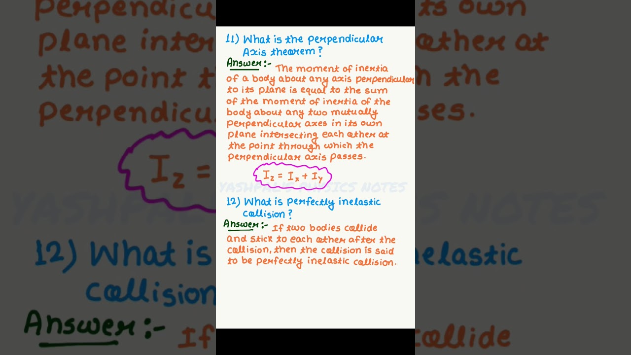 Mechanics - Answer in One Sentence (Part-6) #perpendicularaxistheorem#physicsconcept #rtmnunotes#BSc