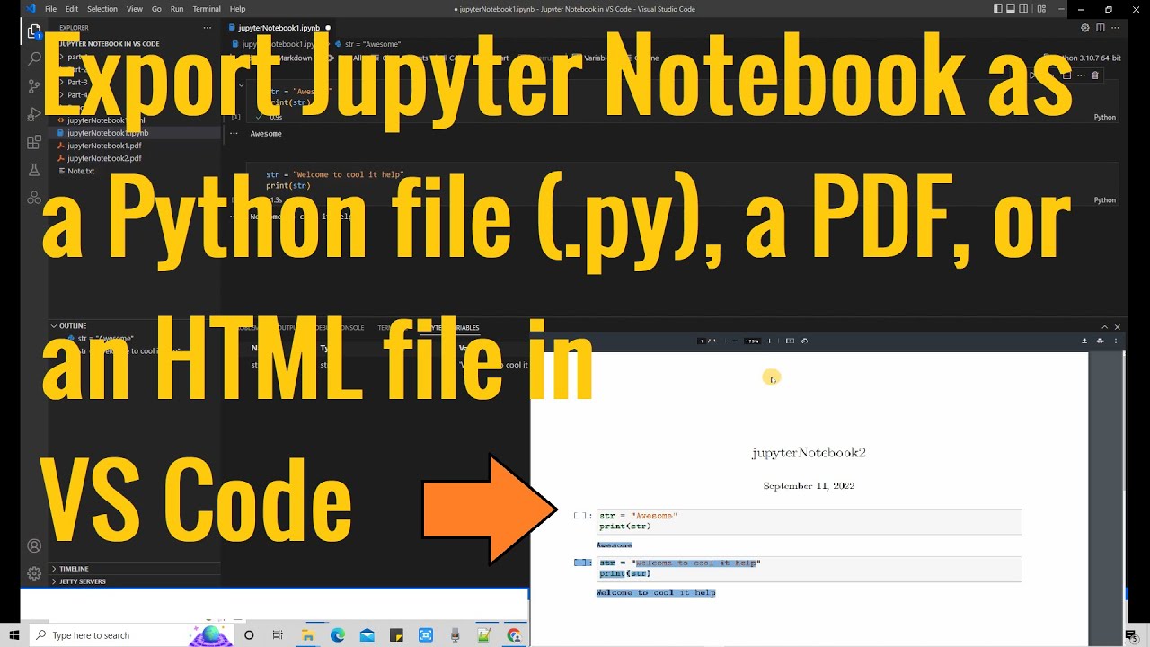 Export Jupyter Notebook as a Python file (.py), a PDF, or an HTML file in Visual Studio Code
