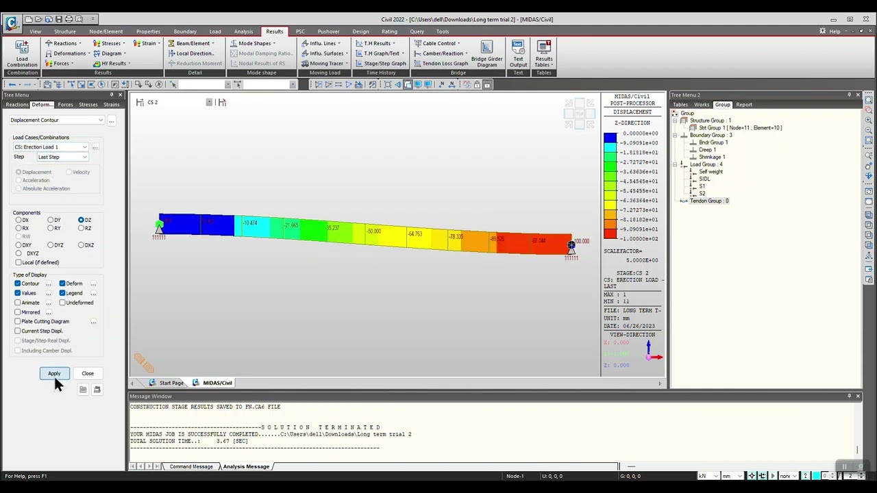 Simulation settlement in construction stage analysis