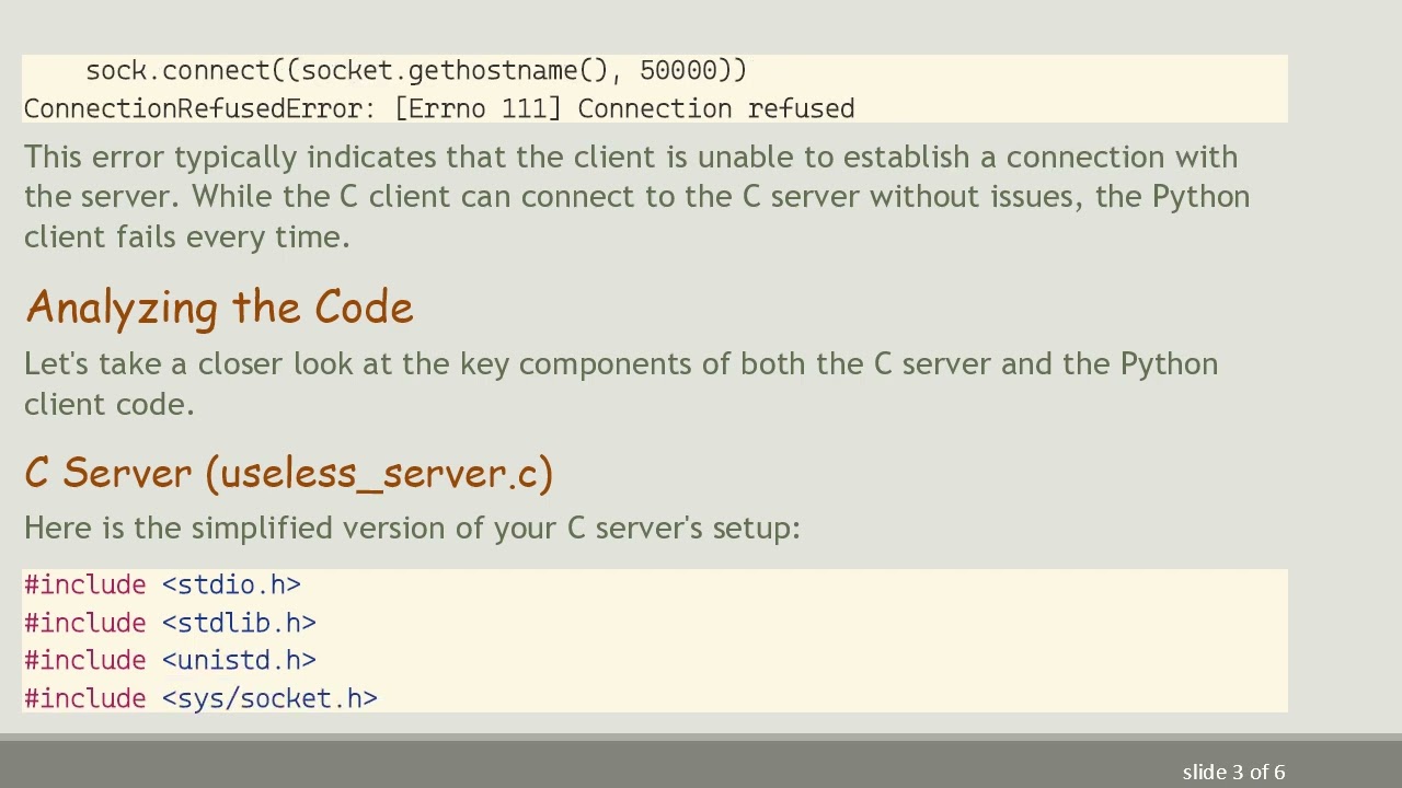 Debugging Connection Refused in C Server - Python Client Connection Issues