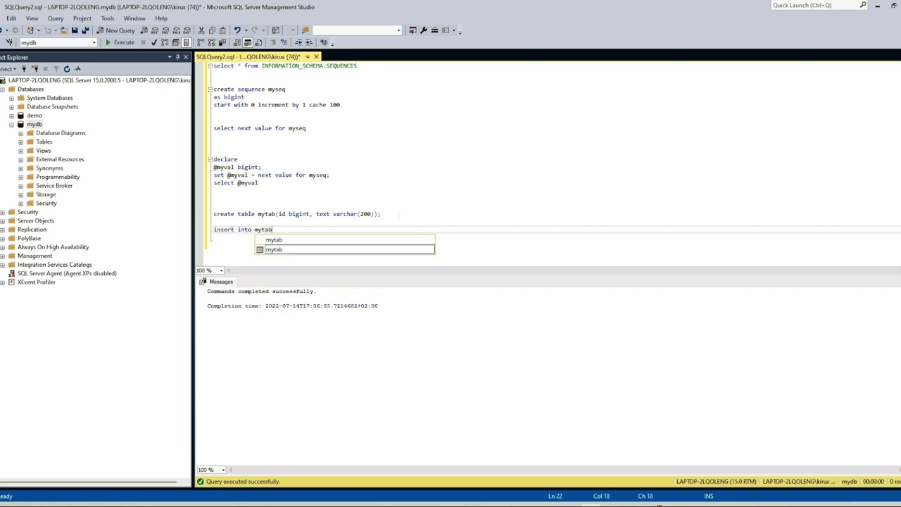 sequences in sql server