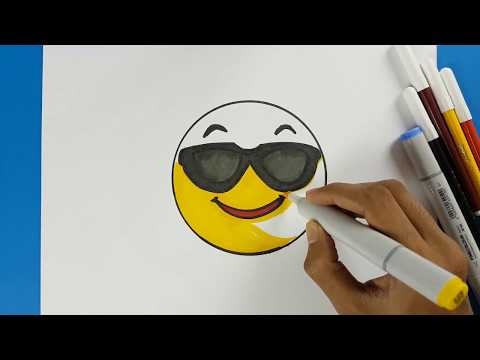 How to Draw Smiley Face Emoji with Sunglasses Easy Step by Step - Draw + Cool Emoji