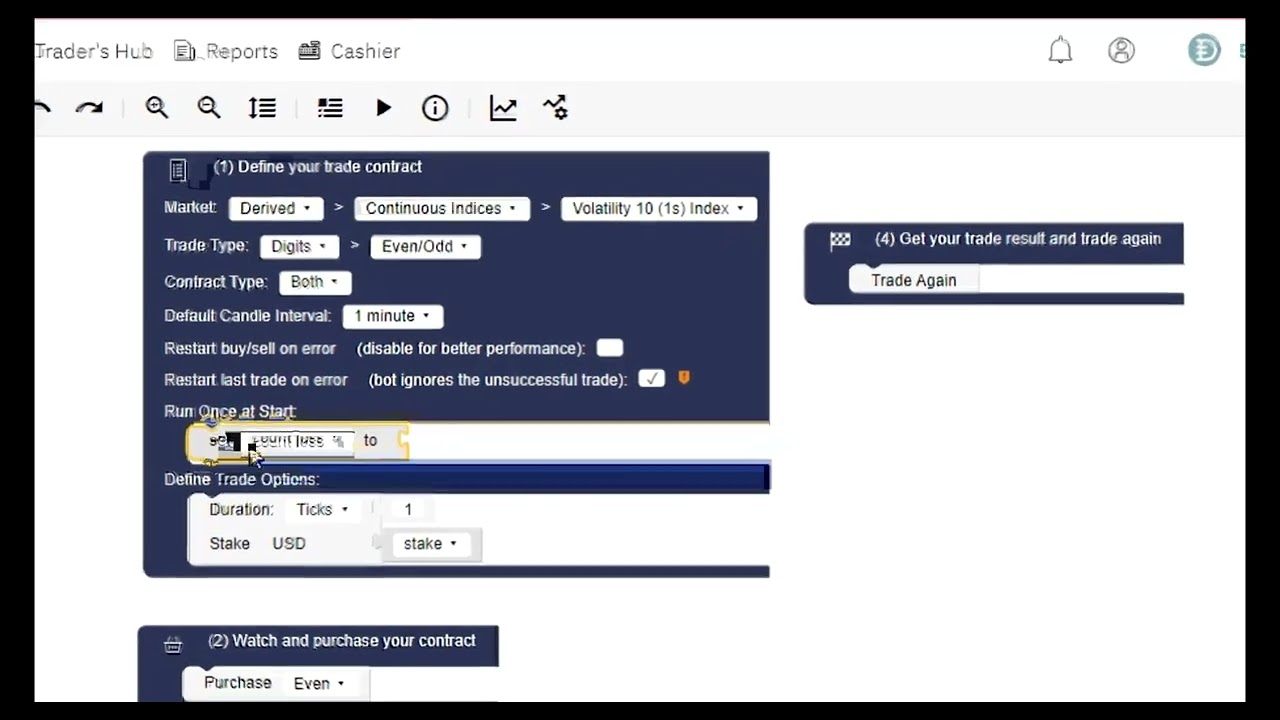 HOW TO CREATE BINARY BOT ADD MARTINGALE LEVEL RESET STAKE AFTER CONSECUTIVE LOSSES FREE BINARY BOTS.