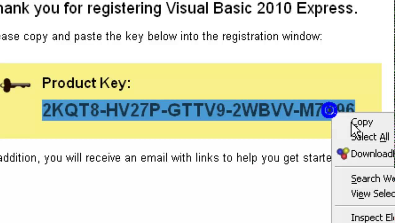 Microsoft Visual Basic 2010 Express - Registration Key